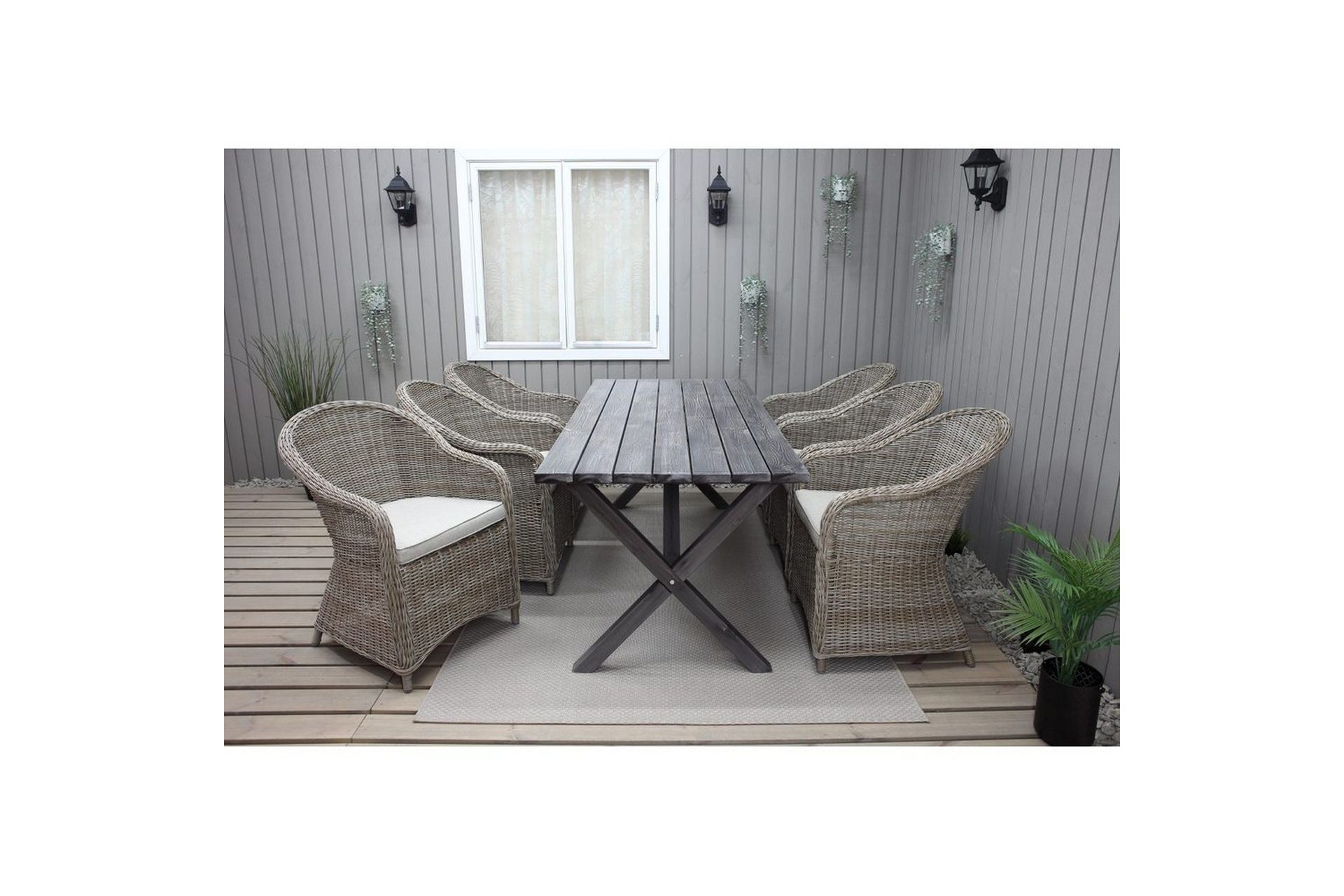 Utendørs møbelgruppe 190 cm Bord & 6 Belize naturlige stoler Grå Grå ...