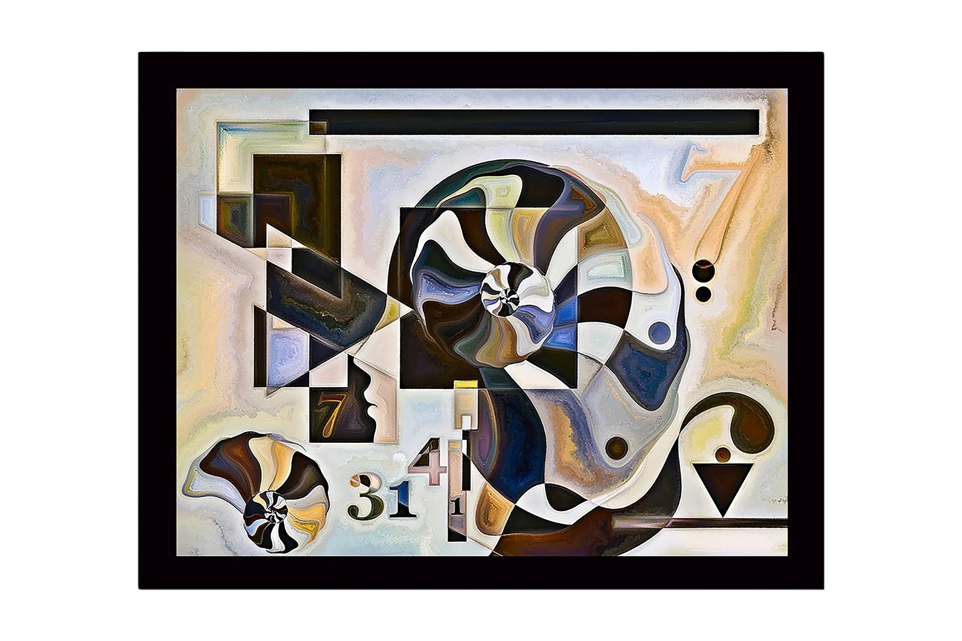 Innrammet lerret i tre - 41x56 cm - Abstrakt komposisjon med spiraler ...