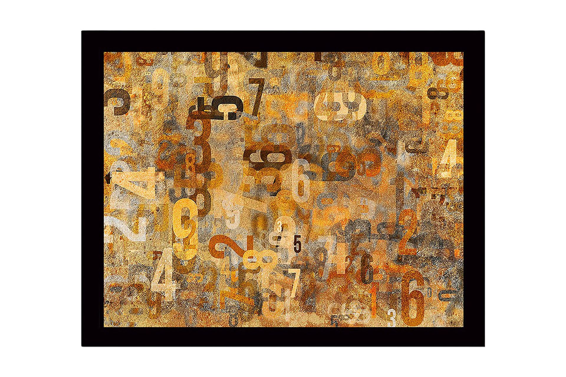 Innrammet lerret i tre - 41x56 cm - Abstrakt komposisjon med tall i ...