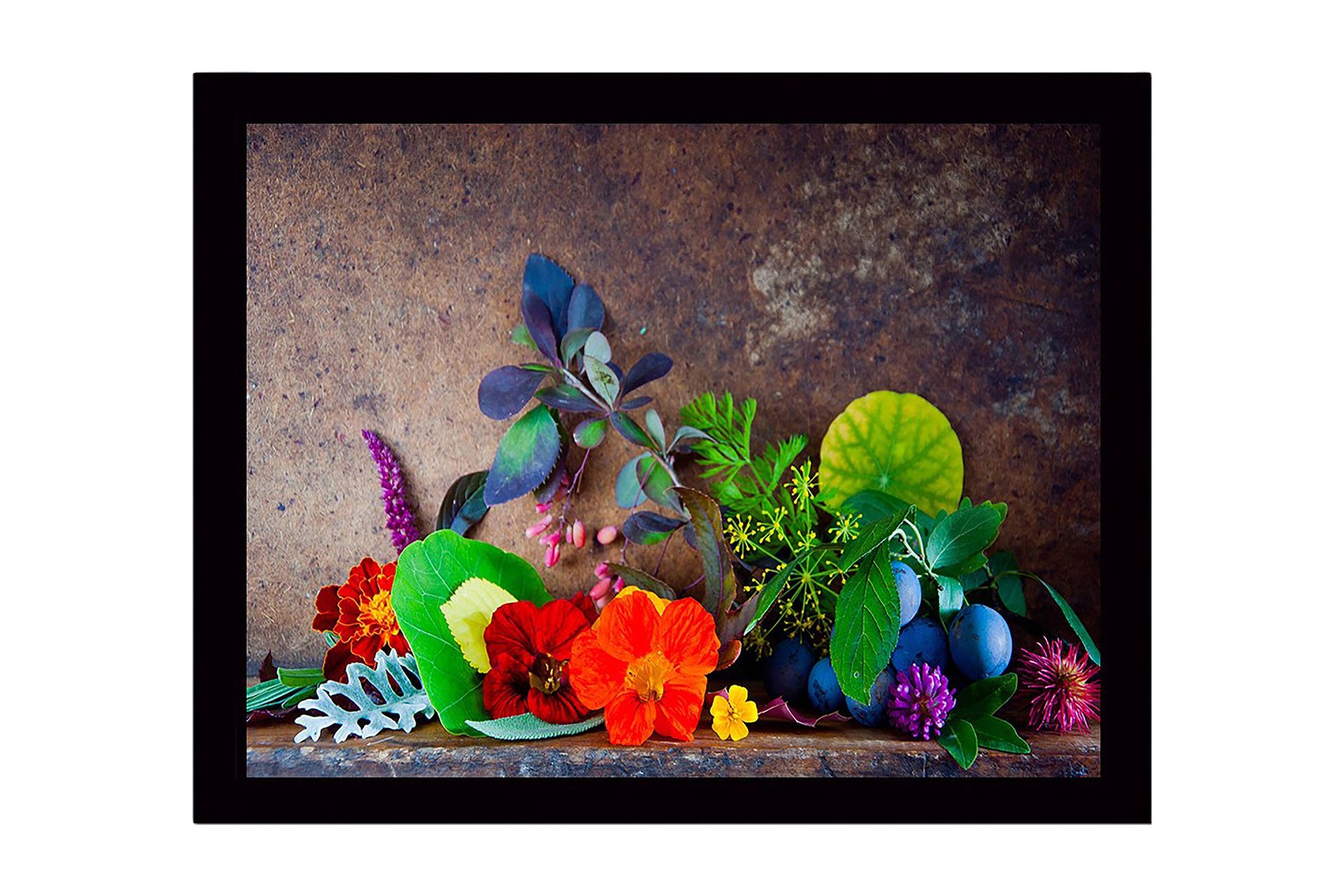 Innrammet lerret i tre - 41x56 cm - Fargerik samling av blomster og ...