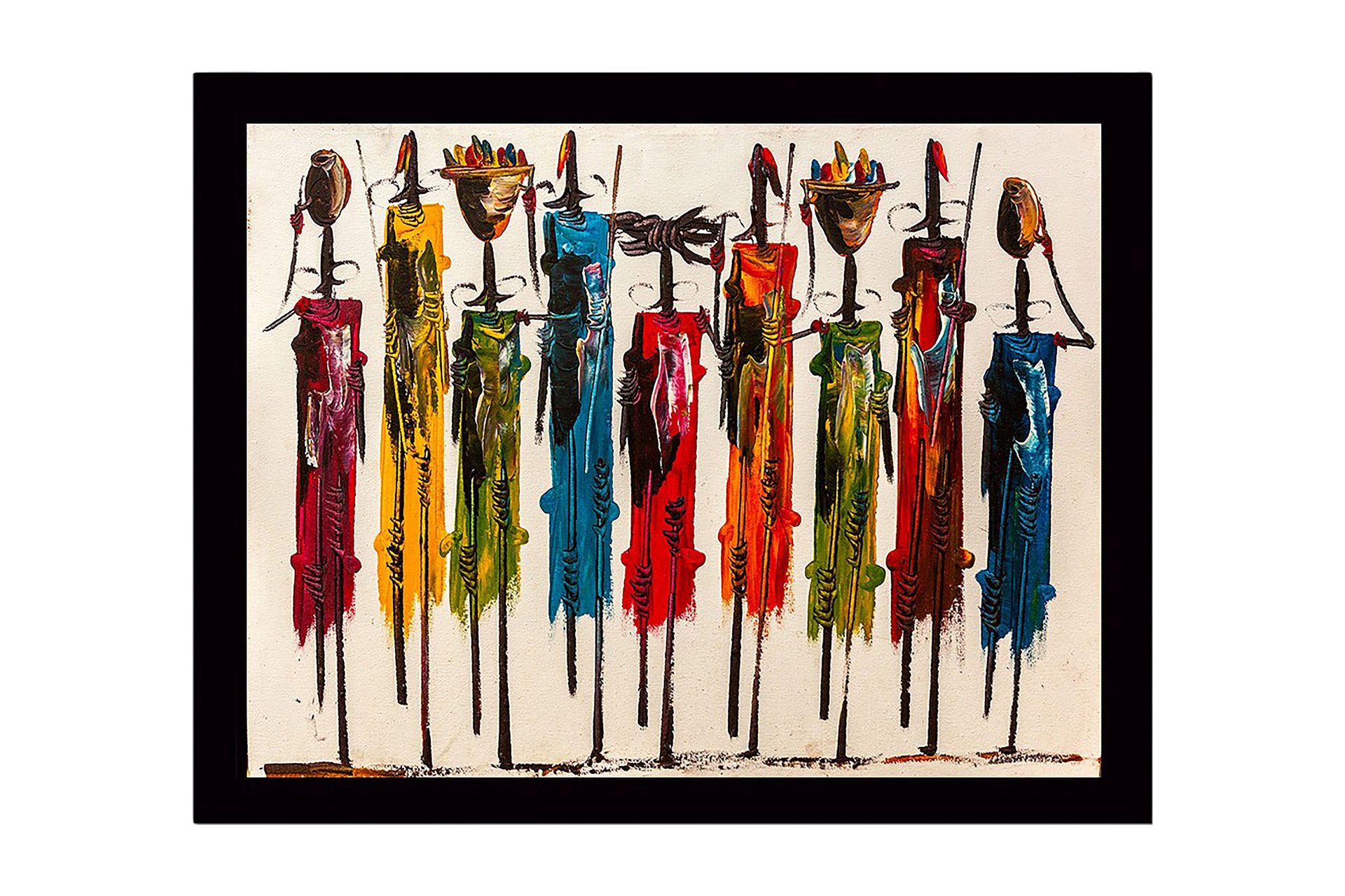 Innrammet lerretsbilde i tre - 41x56 cm - Fargerike figurer med ...