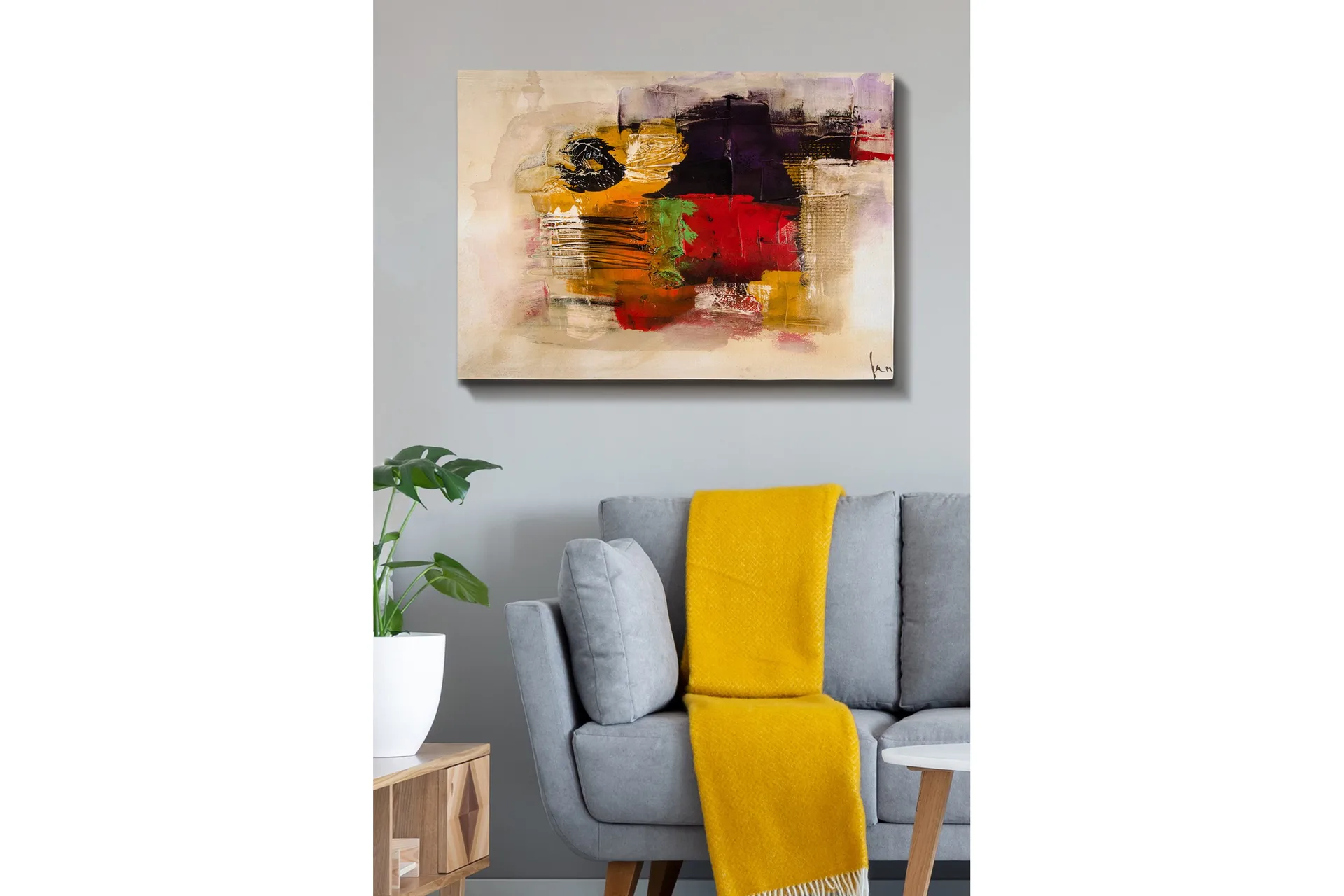Lerretsbilde 70x100 cm - Abstrakt komposisjon med sterke farger og ...