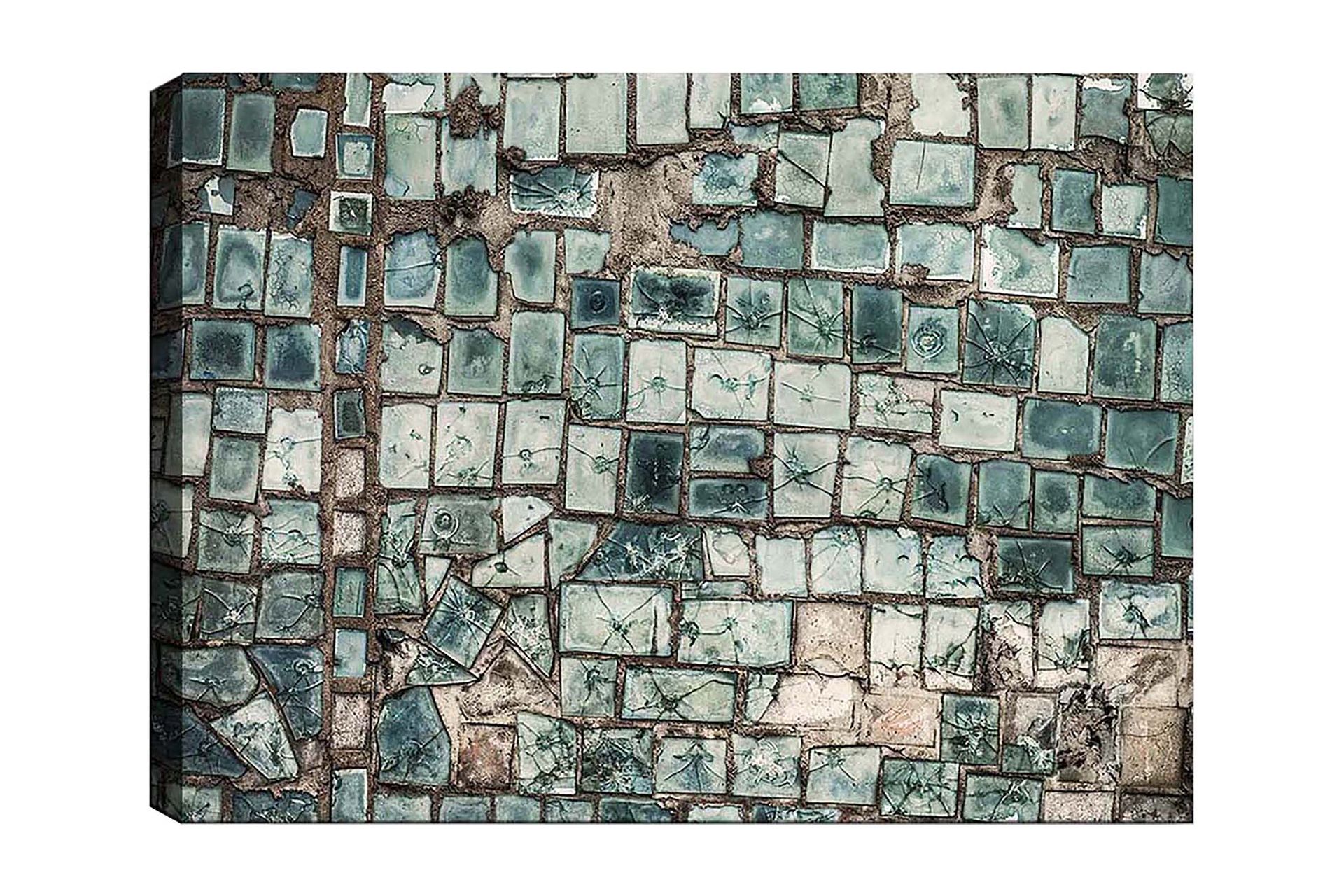 Lerretsbilde 70x100 cm - Mosaikk av varierende grønne og blå fliser med ...