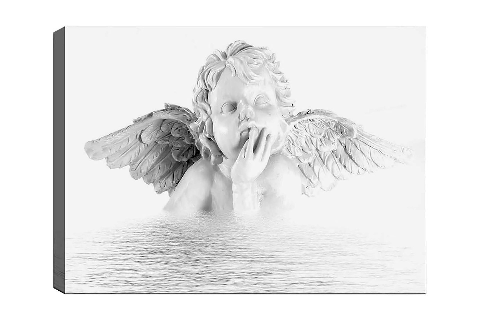 Lerretsbilde 70x100 cm - Skulptur av en engel med vinger som sitter i ...