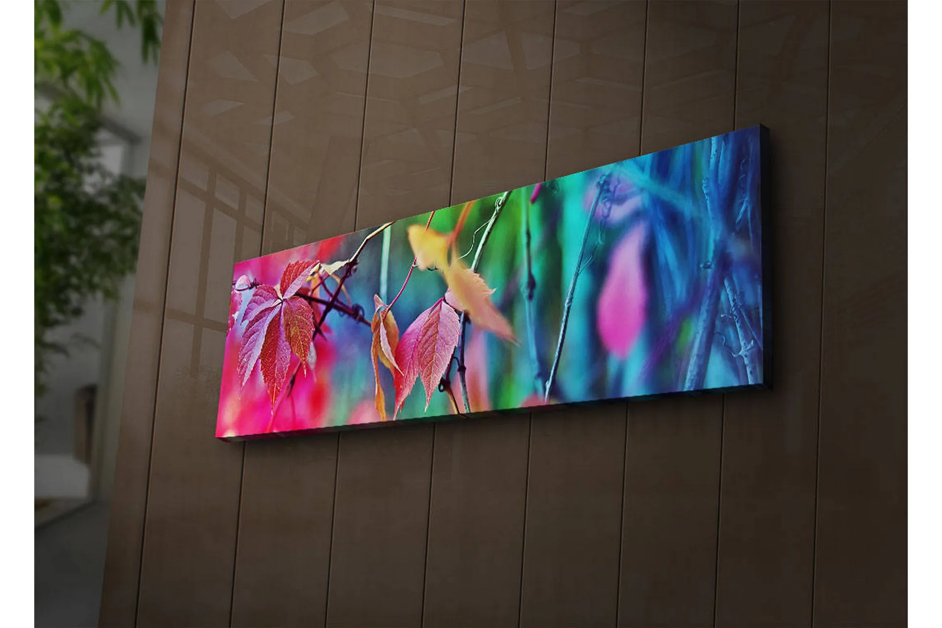Lerretsbilde med LED-belysning 30x90 cm - Fargerike høstblader i en ...