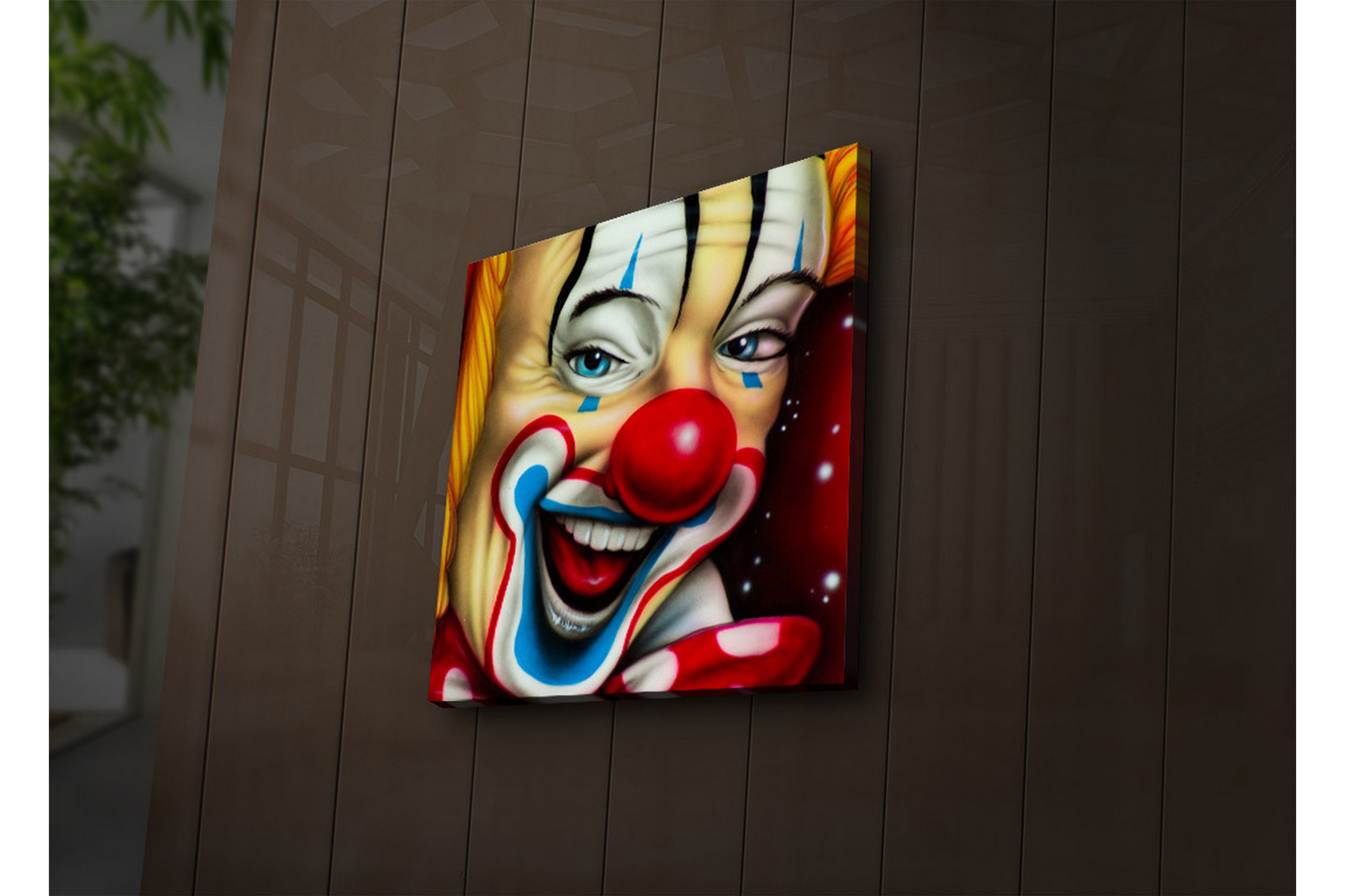 Lerretsbilde med LED-belysning 40x40 cm - Glad klovn med fargerik ...