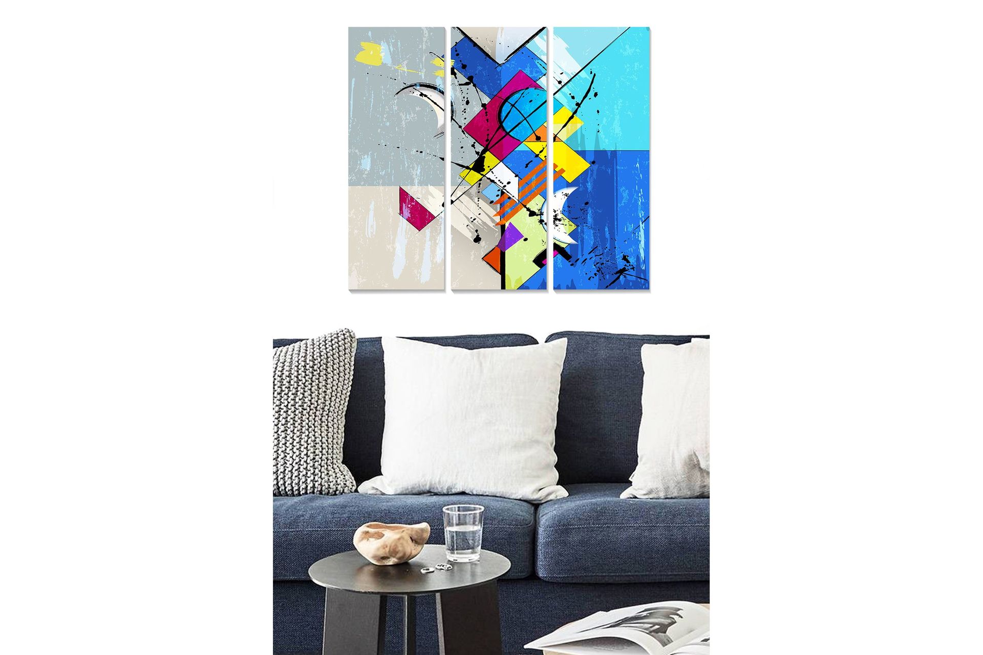 Trelerret 3-delt 50x70 cm - Abstrakt komposisjon med geometriske former ...