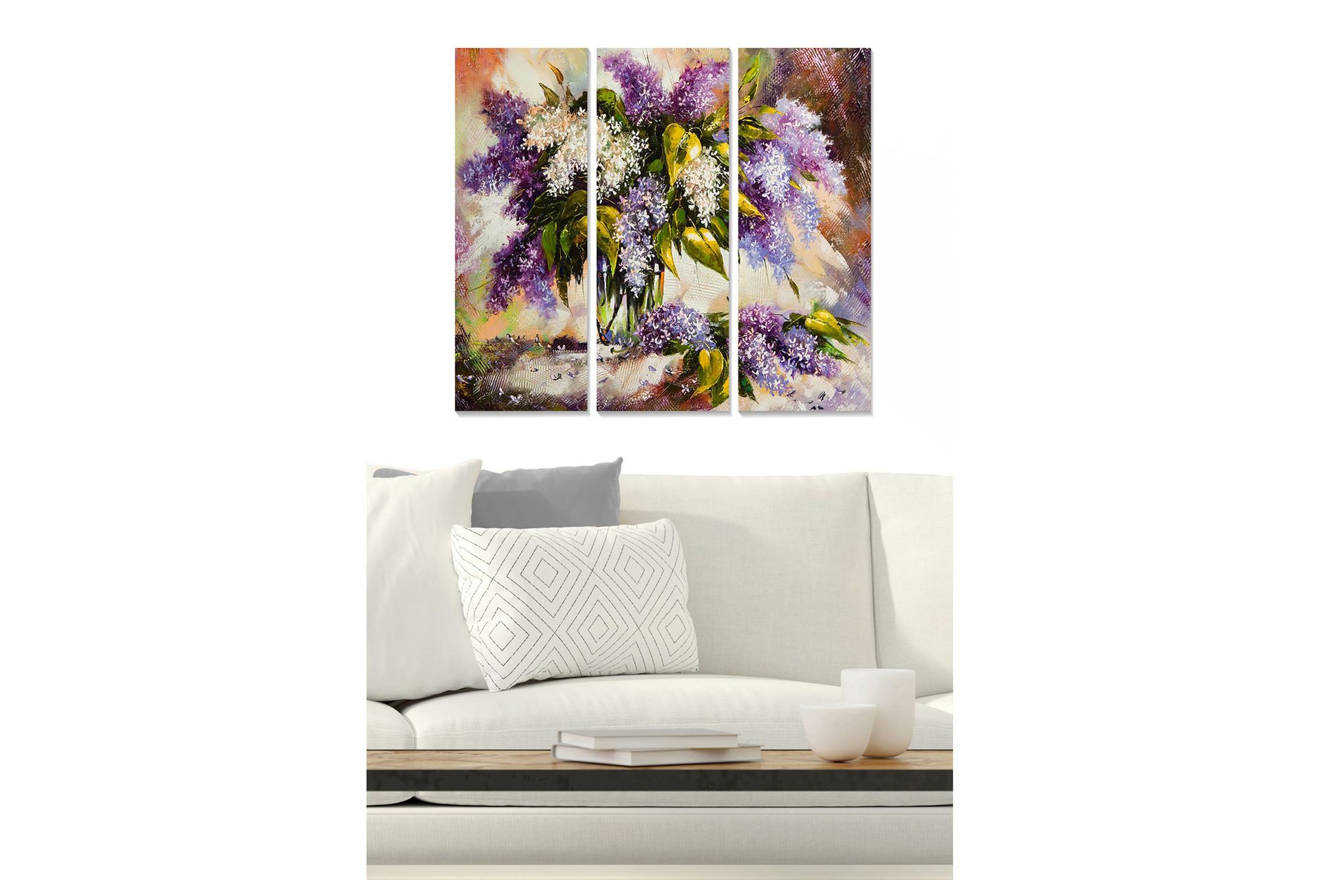 Trelerretsbilde 3-delt 50x70 cm - Fargerik bukett med syriner og hvite ...