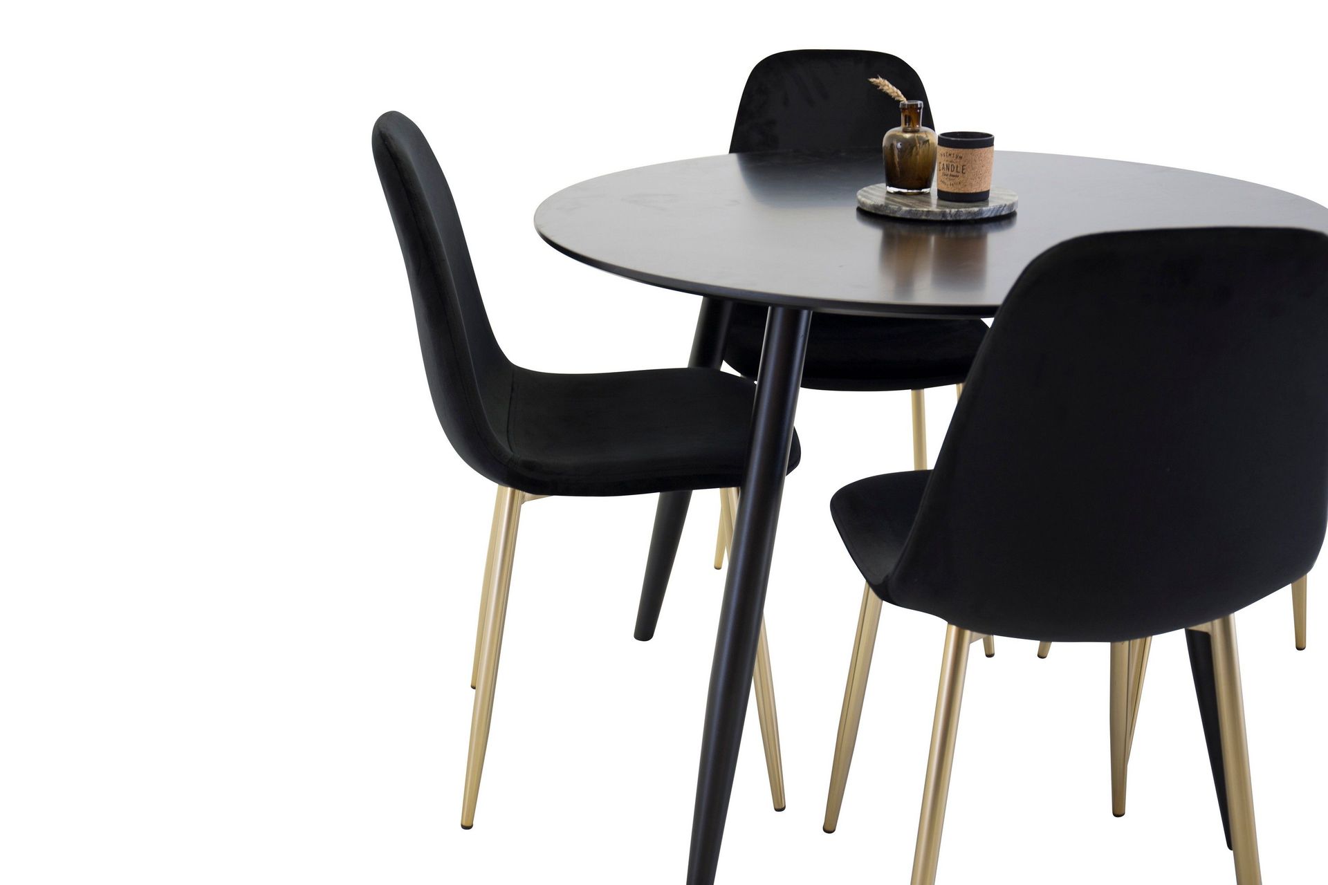 Venture Home Plaza Spisegruppe 100 cm Rund med 4 Polar Stoler Sort/Guld ...