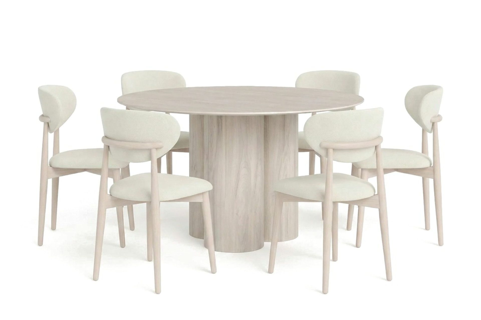 Bark Juno Spisegruppe rund 130 cm Hvitlasert med 6 Molly spisestoler ...