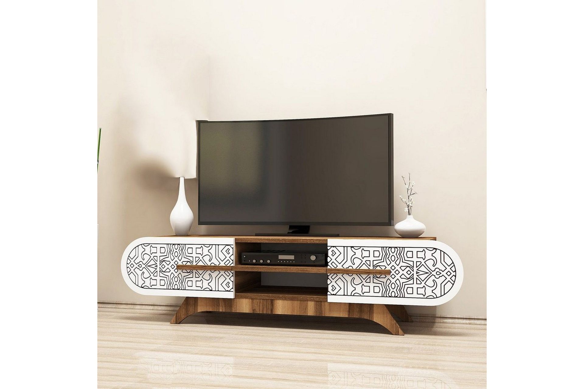 Defneia TV-benk 145 cm Hvit/Natur - Møbler - Chilli