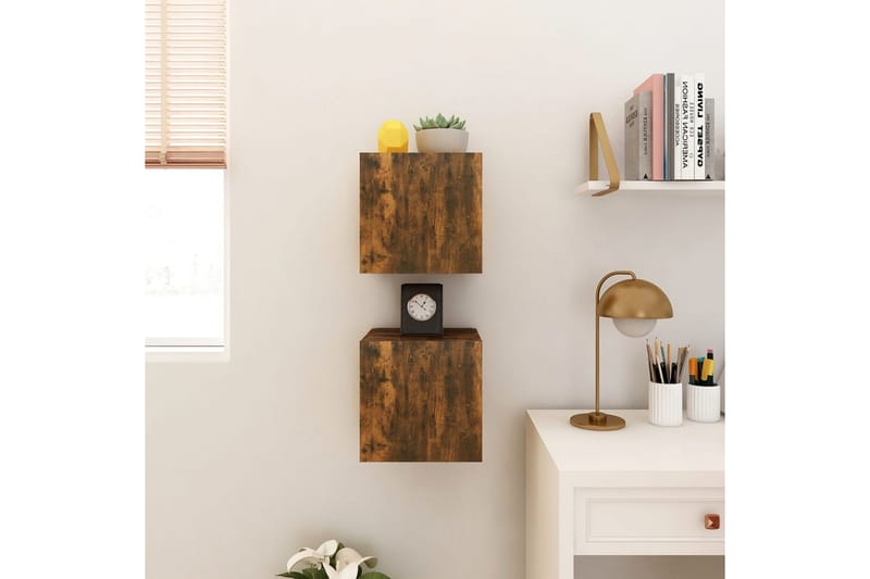 Vegghengte TV-benker 2 stk røkt eik 30,5x30x30 cm Brun - Møbler - Chilli